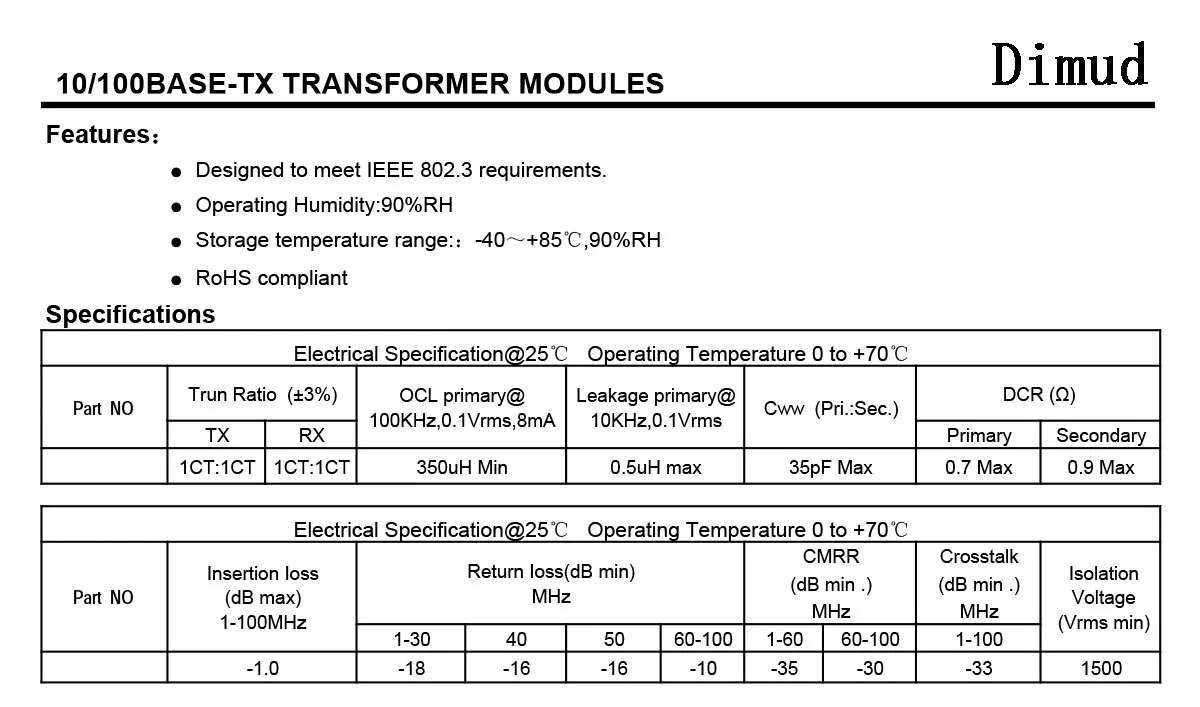 16PIN SMD 100M Network Transformer | Dimud Connectors & Cables